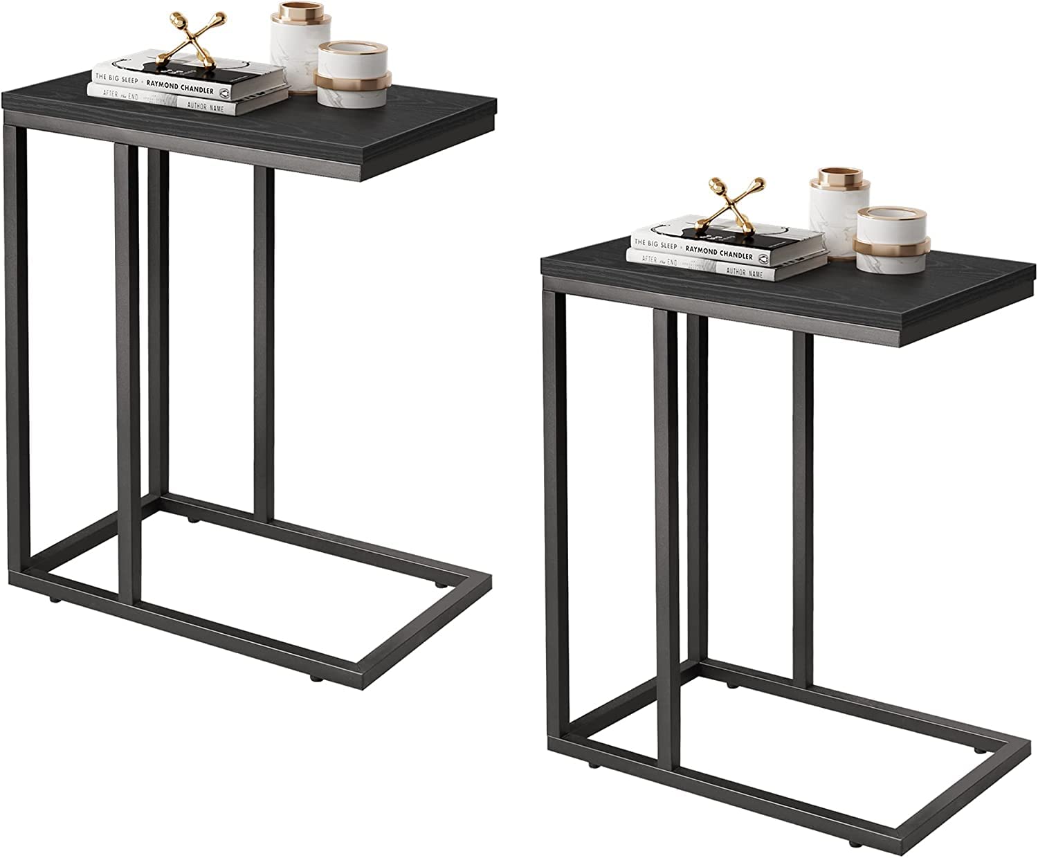 Set of 2 Metal and Acacia Wood C Tables - Antique Home Decors | Premium ...