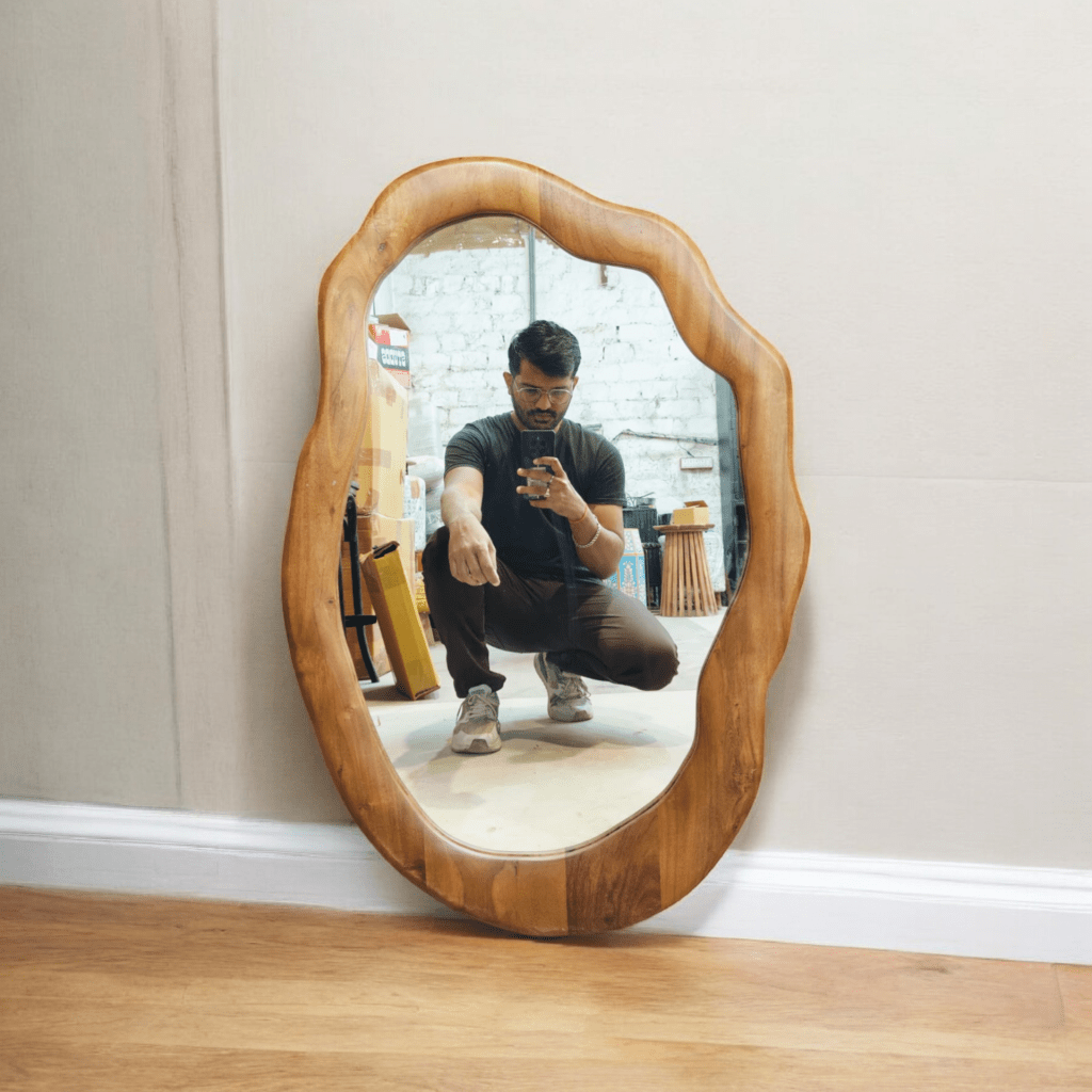 Irregular mirror frame wooden wavy asymmetric design - Antique Home ...
